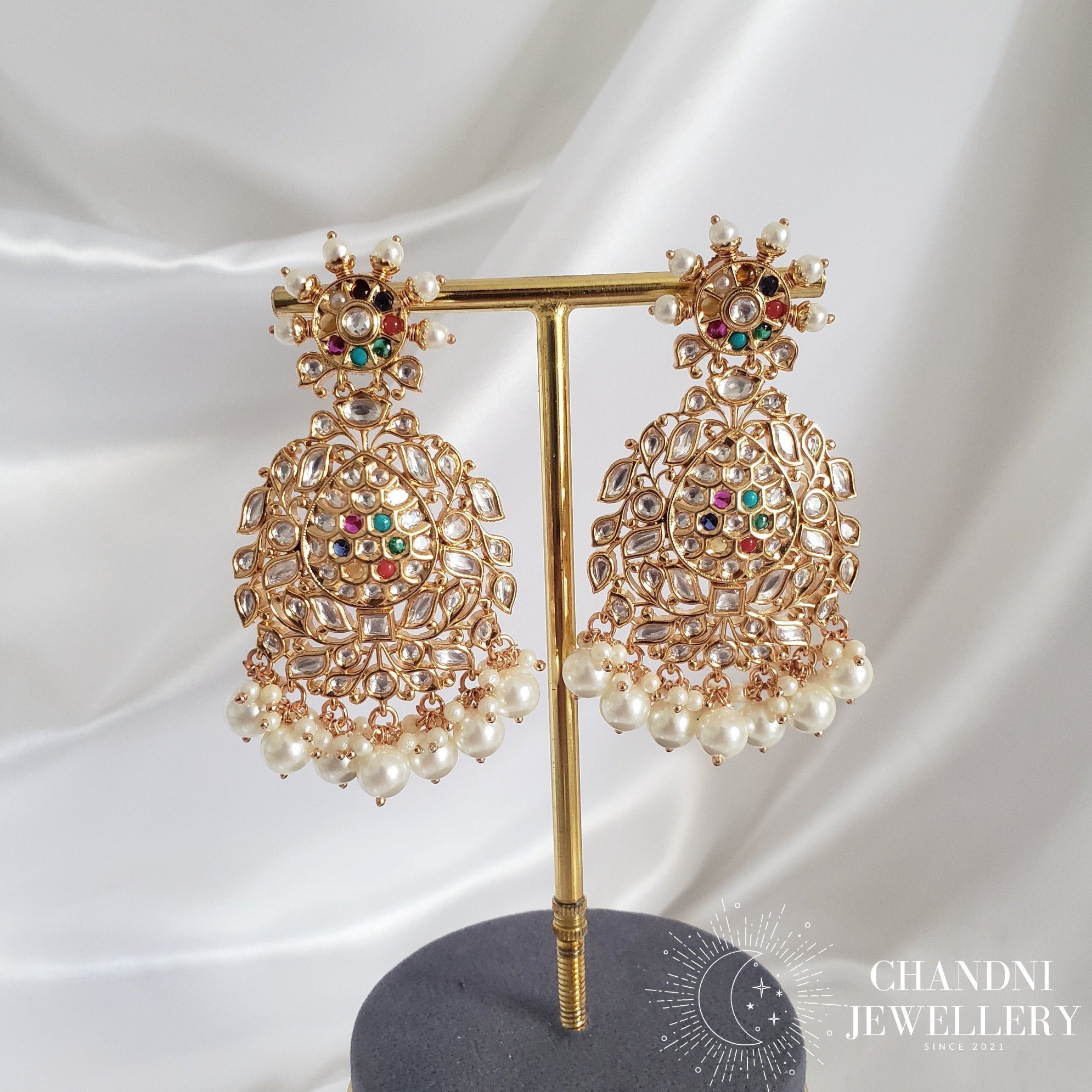 Supreetha Earrings - Luxury Range | Uncut Kundan | Gold Plated